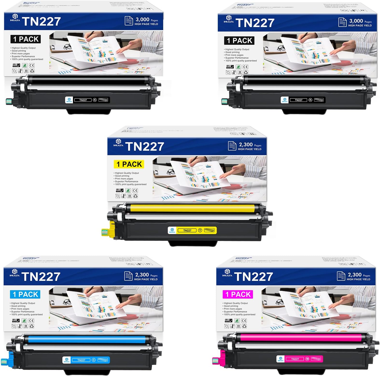 Brother TN227BK, TN227C, TN227M, TN227Y Lot de 4 cartouches de toner à ...