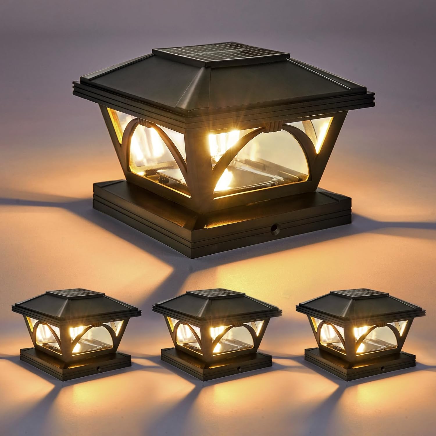 ENSLI Solar Post Lights Outdoor, 4 Pack Brighter Fence Post Solar ...