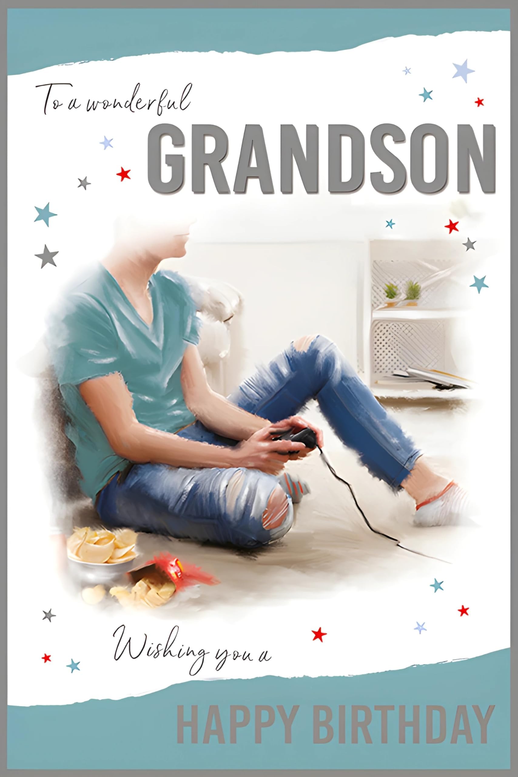 Paper Rose Wonderful Grandson Birthday Card - Happy Birthday Card with ...
