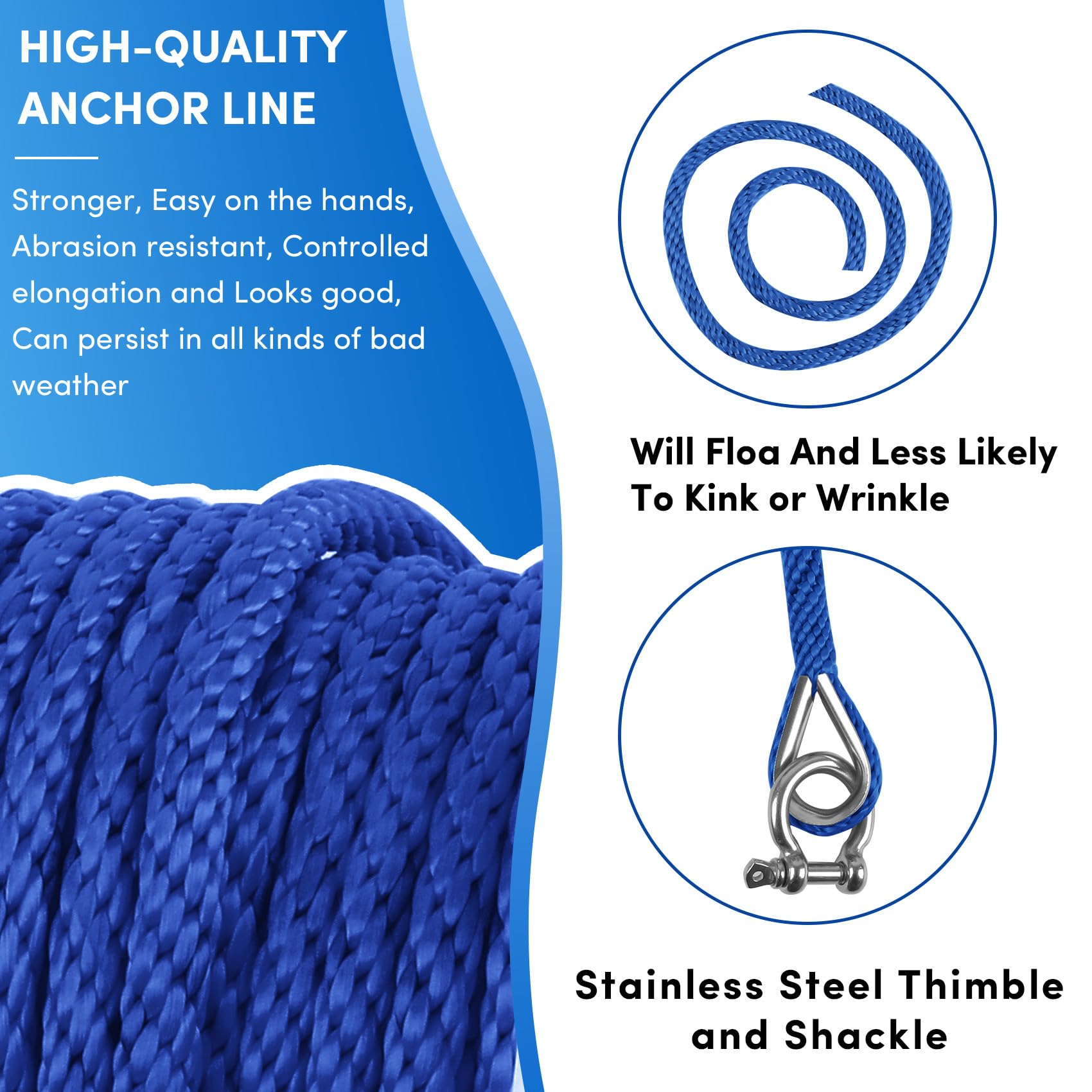 Snapklik.com : Premium Anchor Rope 100 Ft X 3/8 Inch, Solid Braid MFP ...