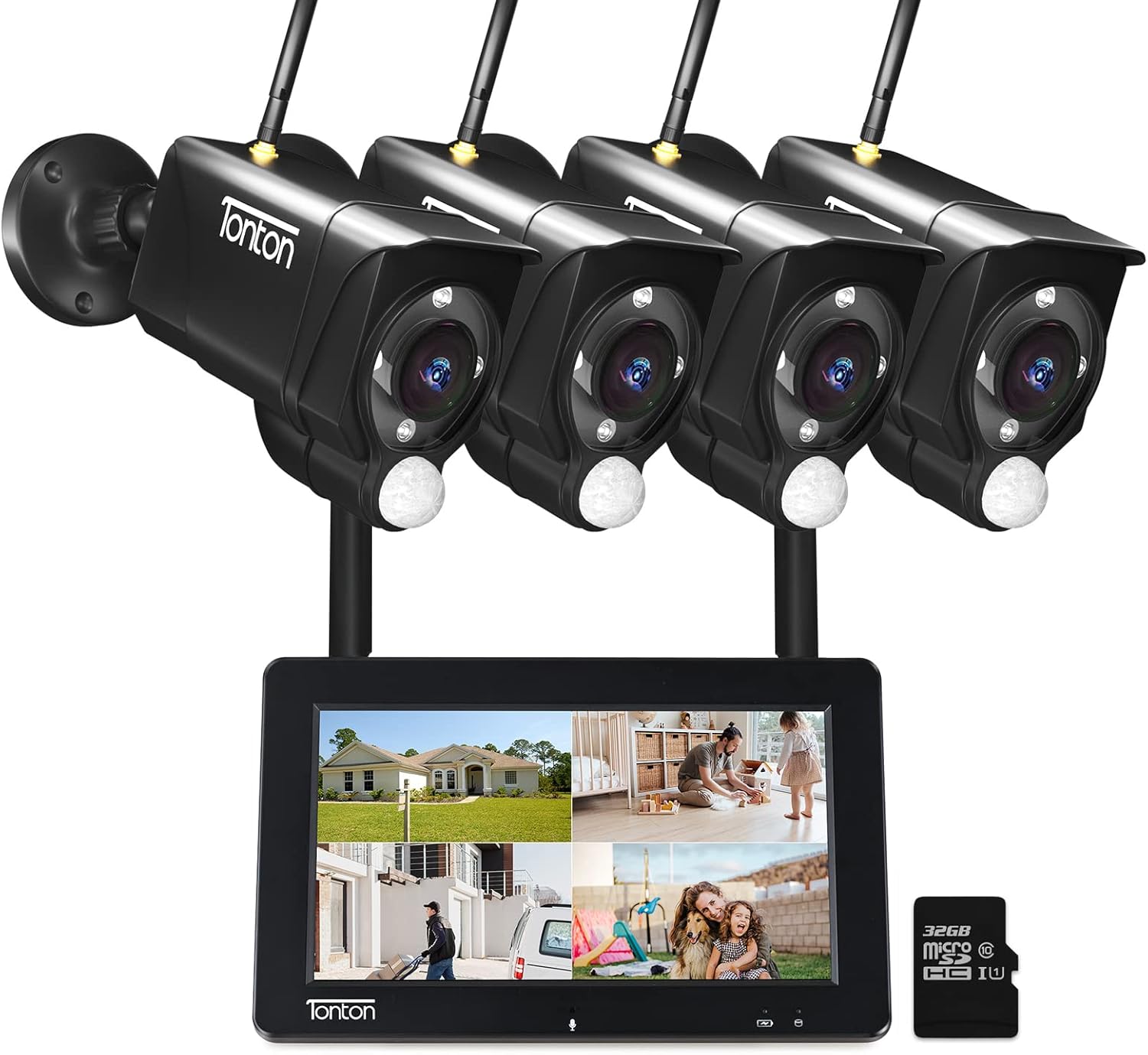 Tonton CCTV Camera System Wireless with Touchscreen Monitor, 4CH NVR ...