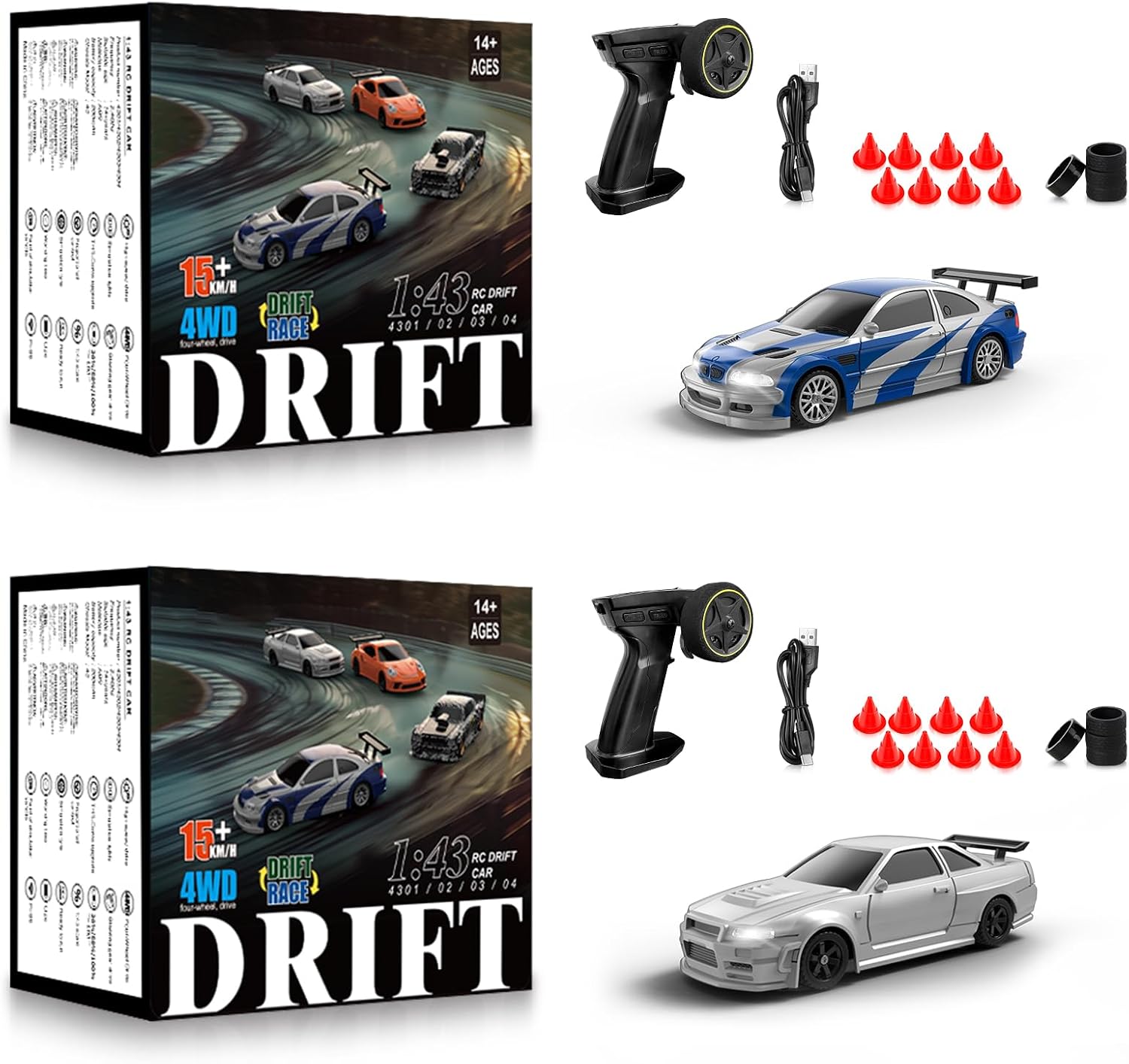 Amazon.com: Everbigmai 2 Pcs RC Drift Car, 1/43 Scale 2.4GHz Full ...
