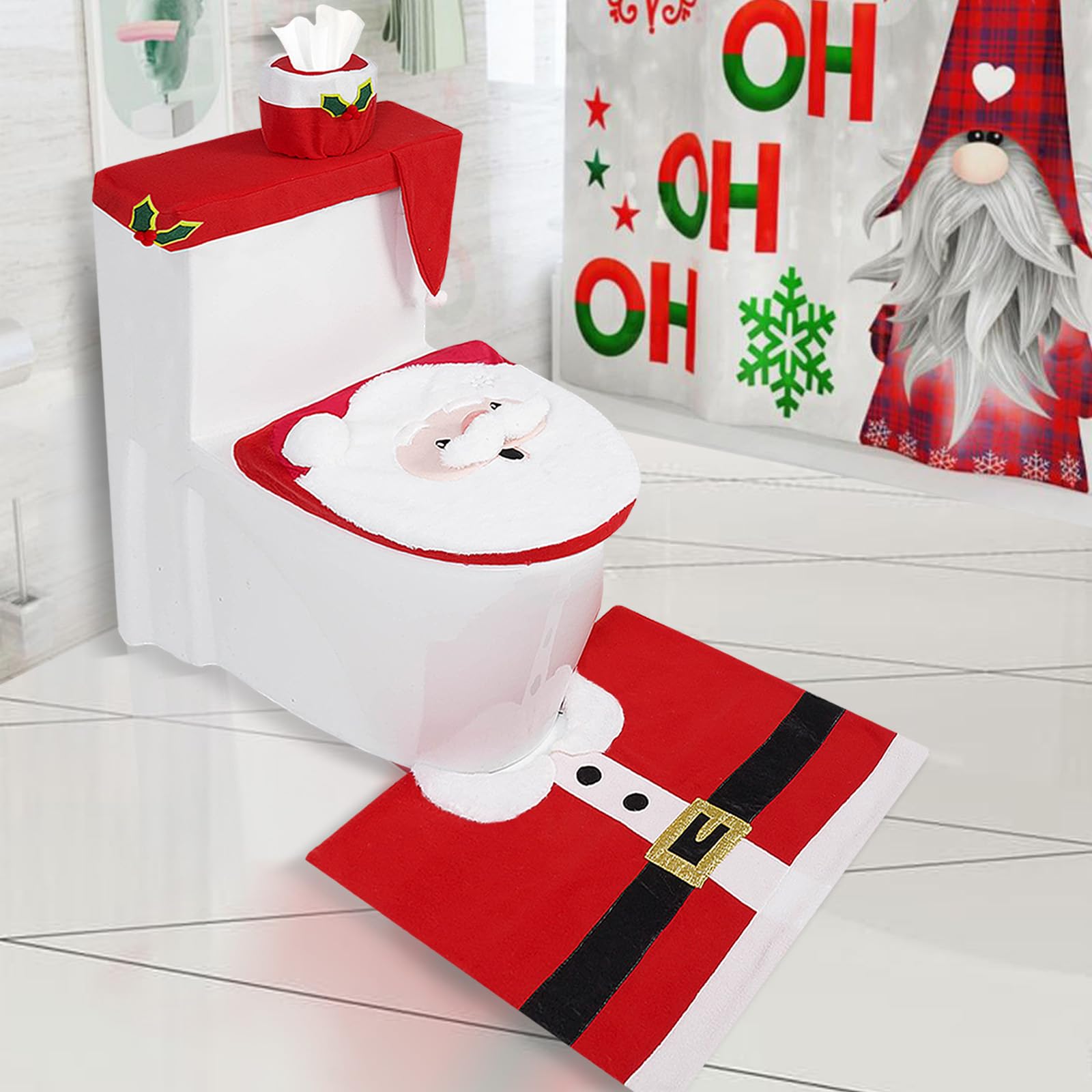 Christmas Decorations For Bathroom Santa Toilet Seat Cover And Rug Set ...