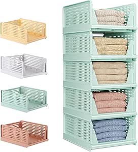 Amazon.com: 5 Pack Folding Closet Organizers Storage Box, Stackable ...