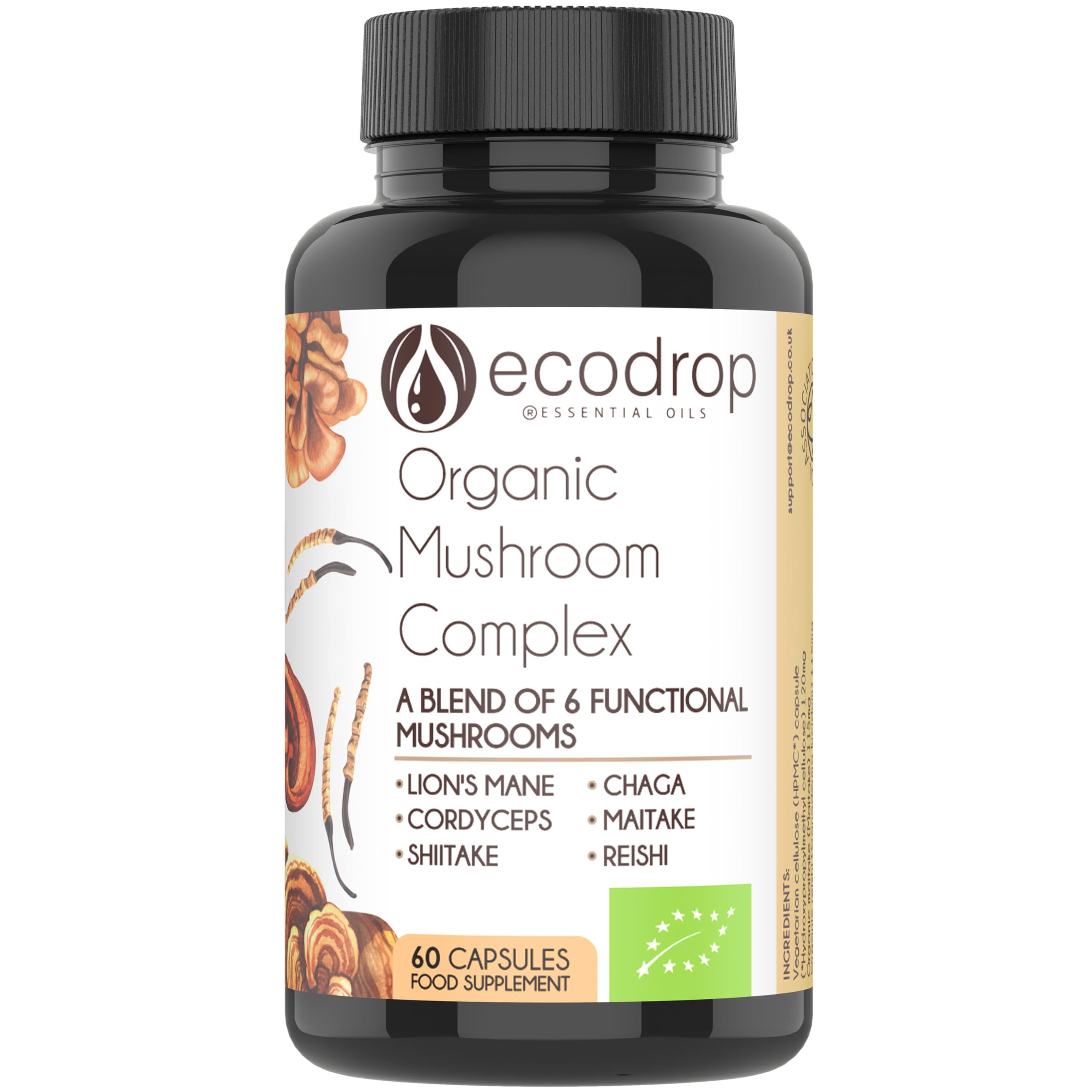 EcoDrop Organic Mushroom Blend Supplement - Premium Blend of Reishi ...