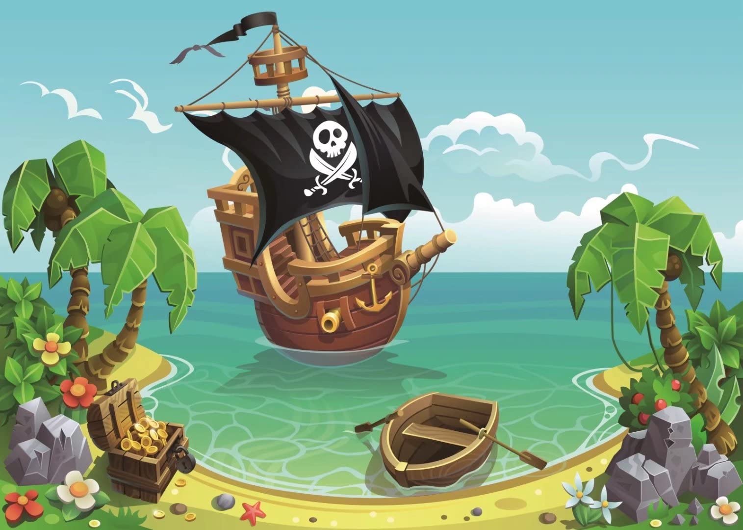 Amazon.com : BELECO 7x5ft Fabric Cartoon Pirate Party Backdrop Sea ...