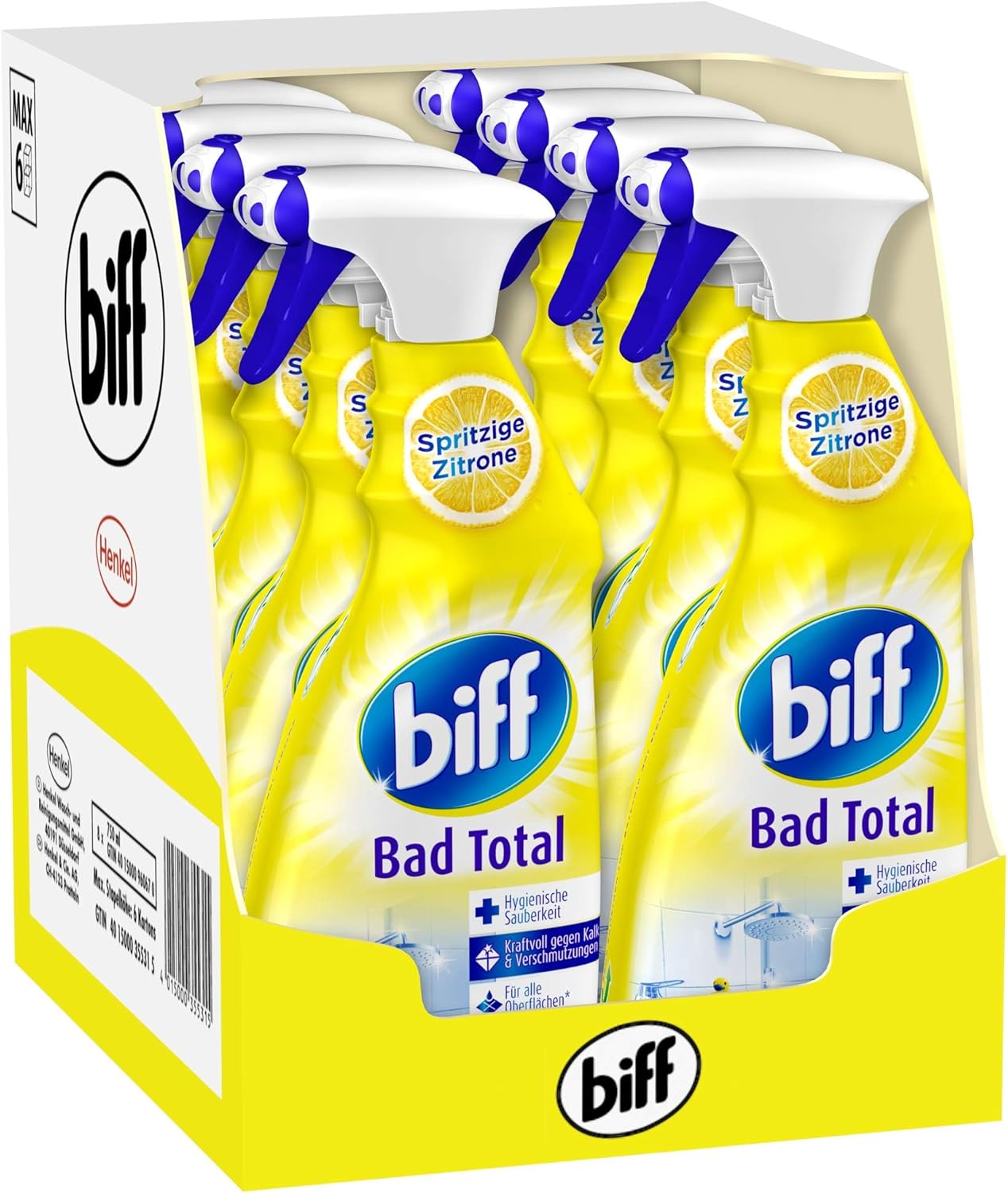 Biff Bad Total Spritzige Zitrone, Badreiniger, 8 x 750 ml, Sprühflasche ...