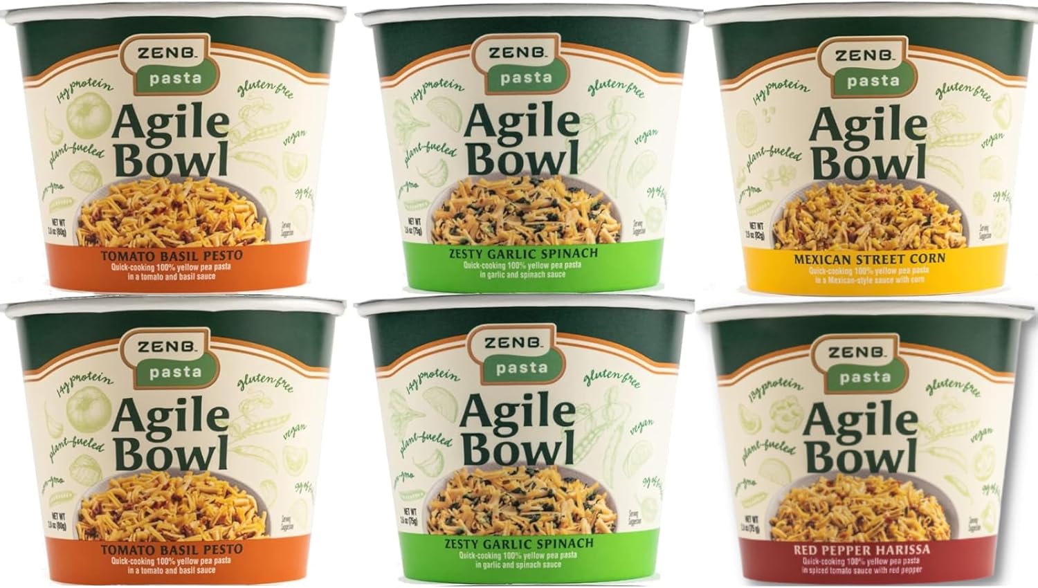 Amazon.com : ZENB Gluten Free Pasta Bowls - Variety Pack Made From 100% Yellow Peas & Real ...