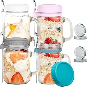 Amazon.com: UNIWA Overnight Oats Containers with Lids and Spoons 16 oz, 4 Pack Glass Mason Jars ...