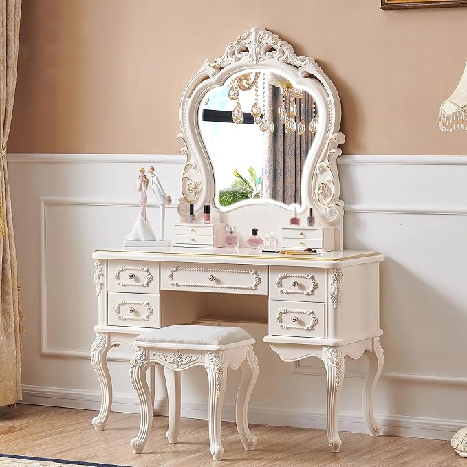 Amazon.com: LVYWEX Dressing Table,Vanity Desk with Drawers and ...