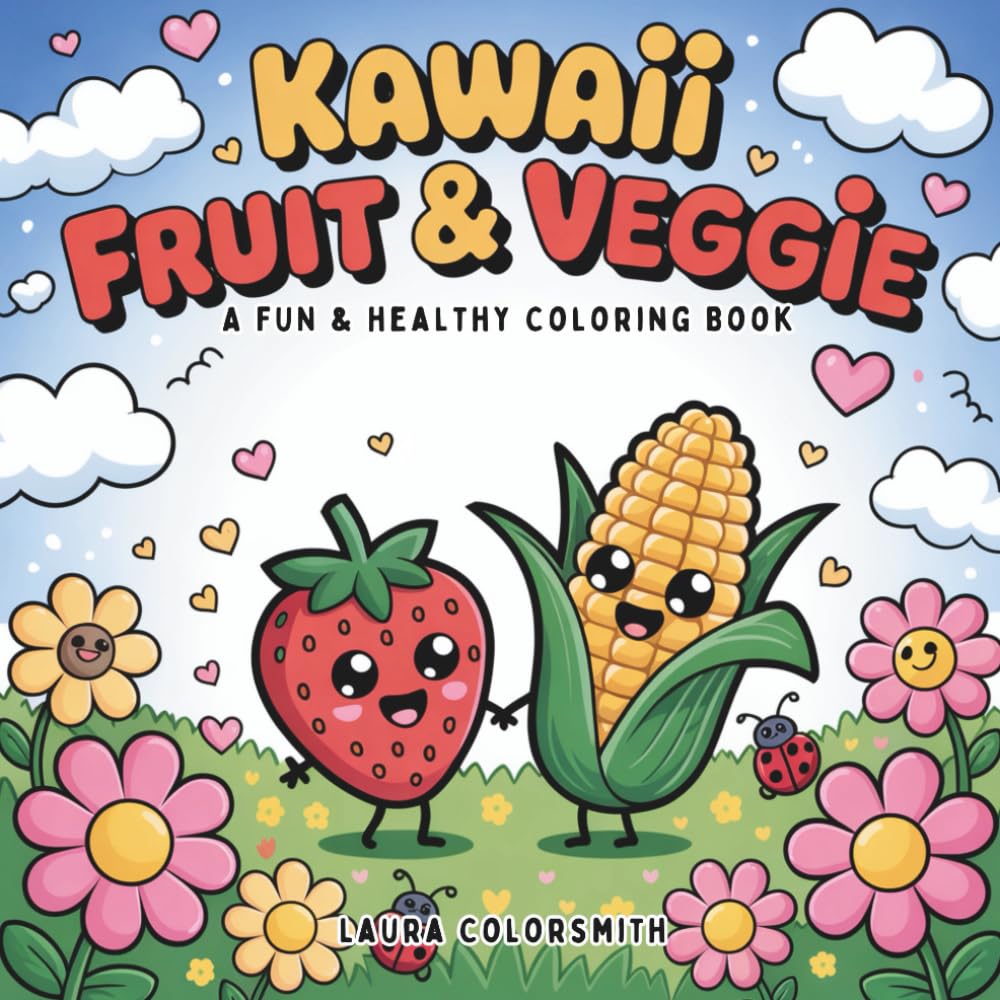 Kawaii Fruit & Veggie - A Fun & Healthy Coloring Book: A Bold & Easy ...
