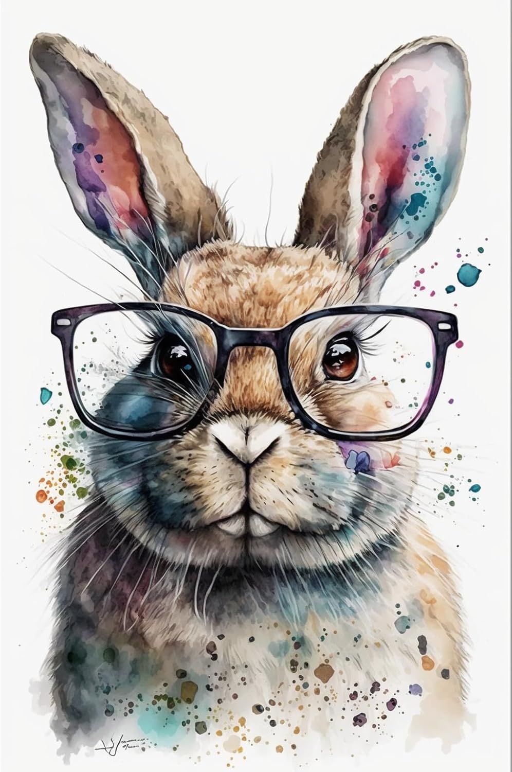 Amazon.com: Parbamll Watercolour Glasses Bunny Canvas Wall Art, Poster ...