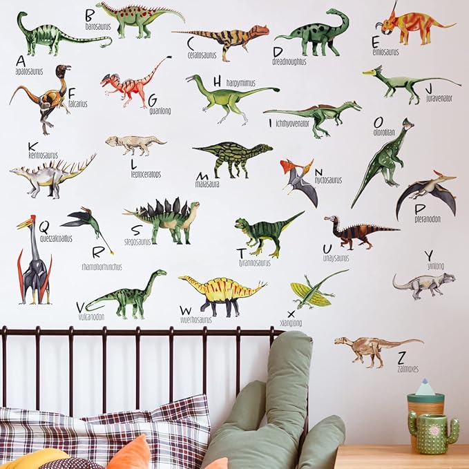 Amazon.com: Runtoo Dinosaur Wall Decals Alphabet Wall Stickers for Kids ...
