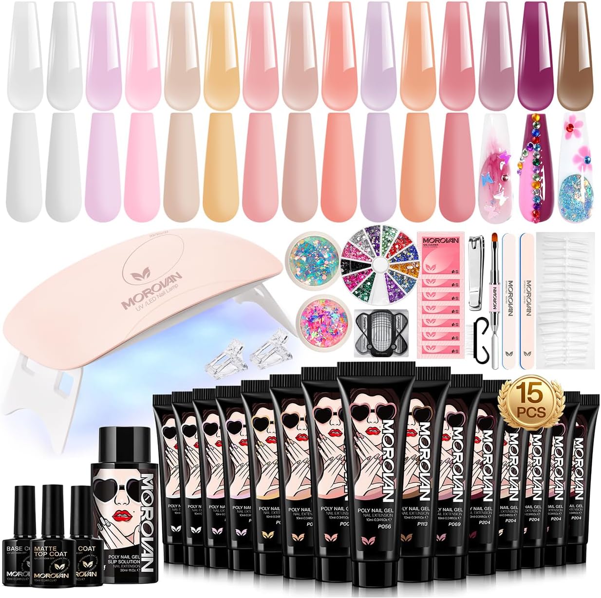 Amazon.com: Modelones Poly Gel Nail Kit with Nail Lamp Starter Kit – 6 ...