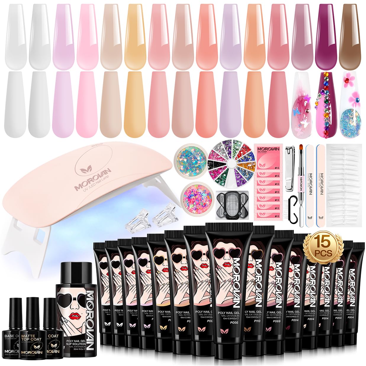 Amazon.com: Poly Gel Nail Kit for Beginners: 15 Colors Gel Extension ...