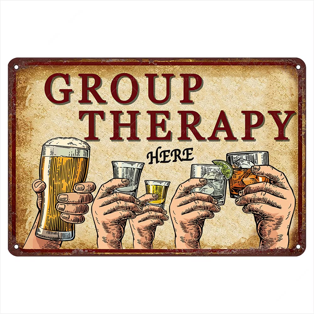 Amazon.com: Beers Bar Metal Tin Signs, 12" X 8", Group Therapy Here ...