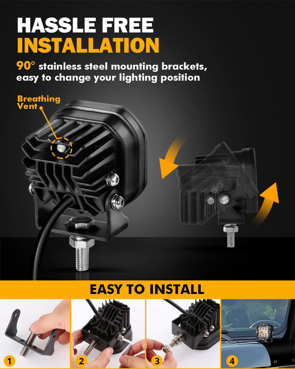 Snapklik.com : 3 Inch 96W Amber White LED Light Pods, 6 Modes Dual ...