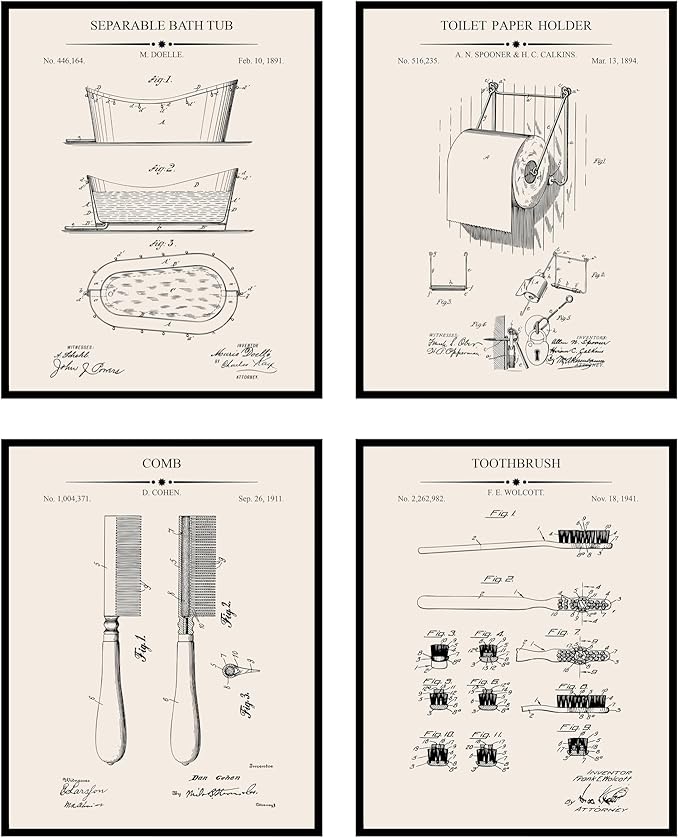Amazon.com: Poster Master 4-Piece Bath Tub Blueprint Poster - Toilet ...