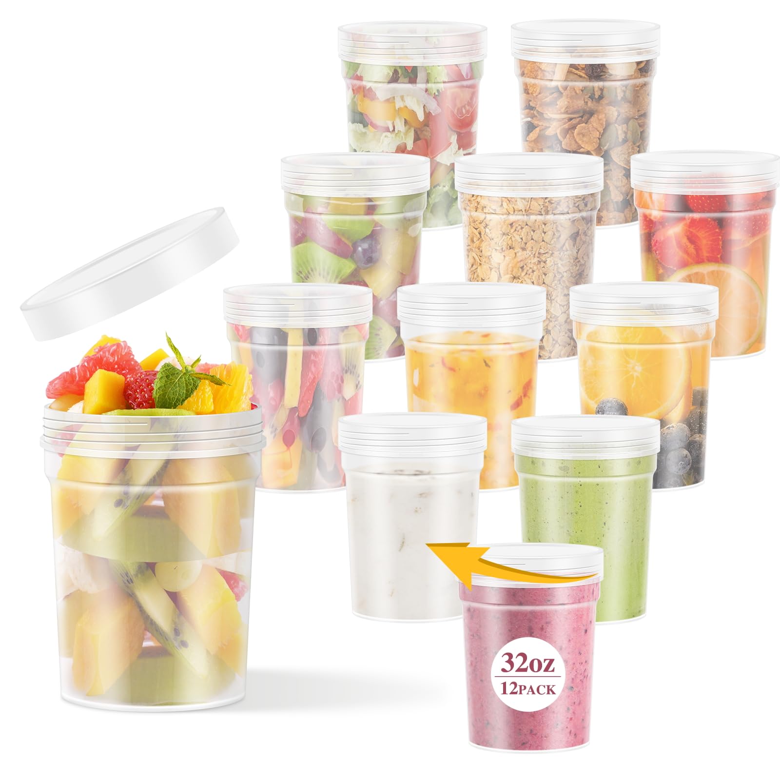 Amazon.com: LEAWALK 32 oz -12 Pack Reusable Food Freezer Storage ...
