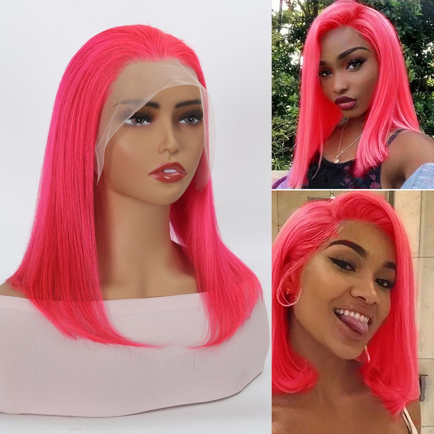 Amazon.com : SEXAY Pink Bob Wigs 13x4 HD Lace 100% Human Hair Front Wig ...
