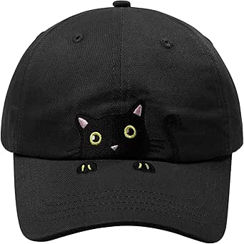 Amazon.com: Girls Criss Cross Ponytail Hat Cute Embroidered Black Cat ...