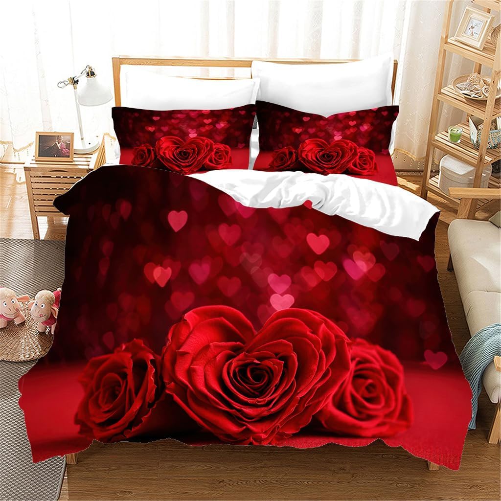 Amazon.com: Jumyshe Love Rose Duvet Cover, Romantic Valentine's Day Red ...