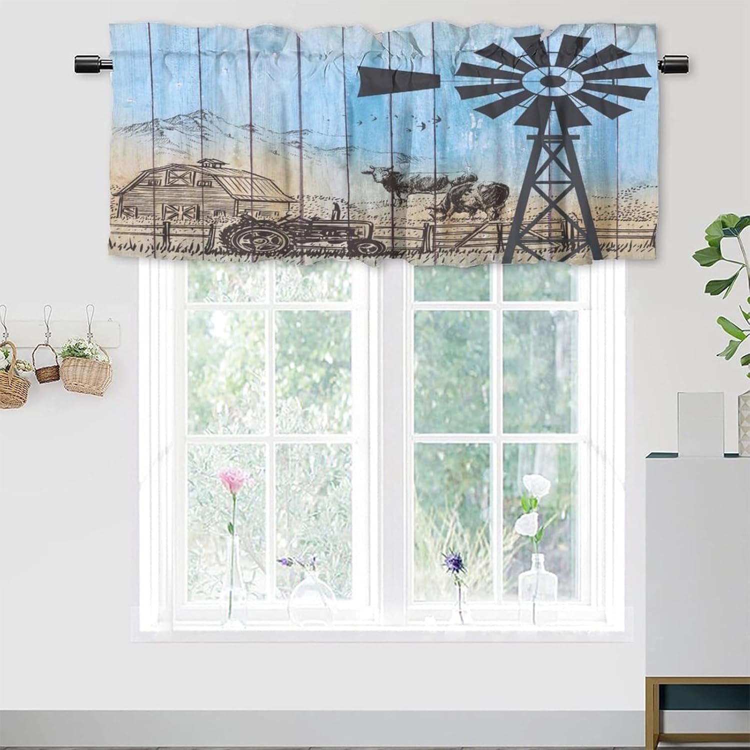 Amazon.com: Vintage Farmhouse Windmill Rod Pocket Valance Curtains ...