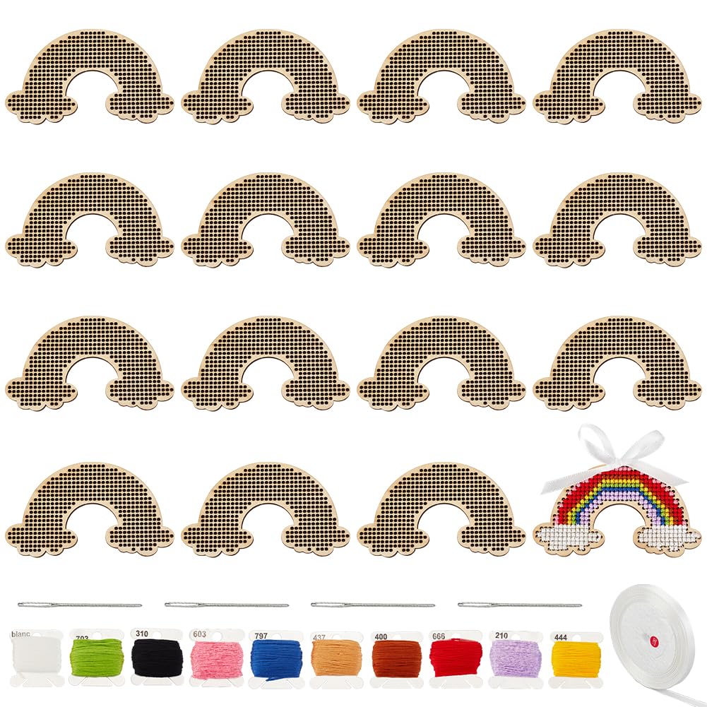 Amazon.com: OLYCRAFT 31pcs Rainbow Wooden Cross Stitch Blanks Set DIY ...