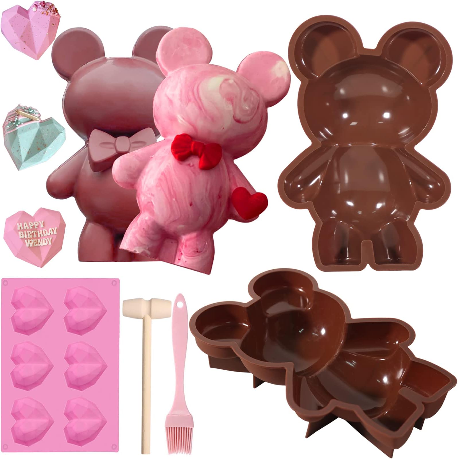 Amazon.com: FCKEMLDS Bear Silicone Mold Valentine’s Day Fondant Mold ...
