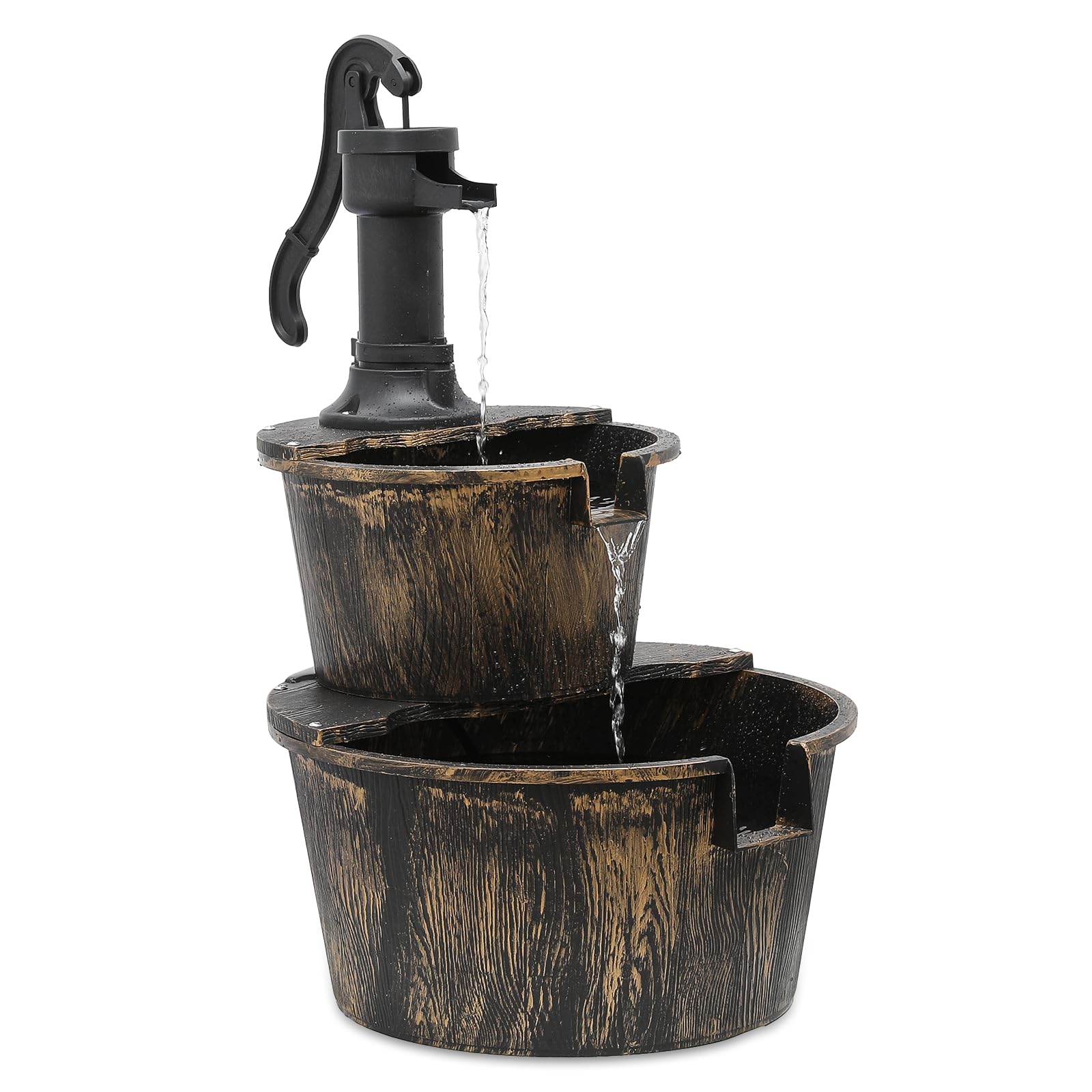 Snapklik.com : Outdoor Water Fountains, 27" Tall 2-Tier Barrel And Pump ...