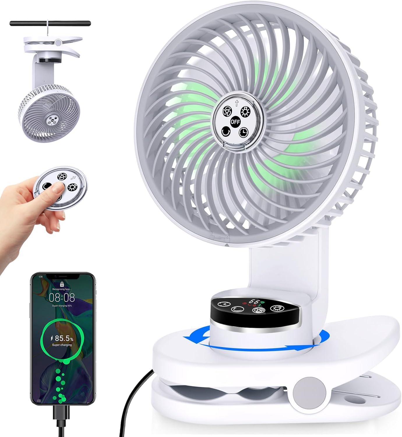 Amazon.com: TDONE Rechargeable 8 Inch Clip-On Desk Fan With 9 Speeds ...