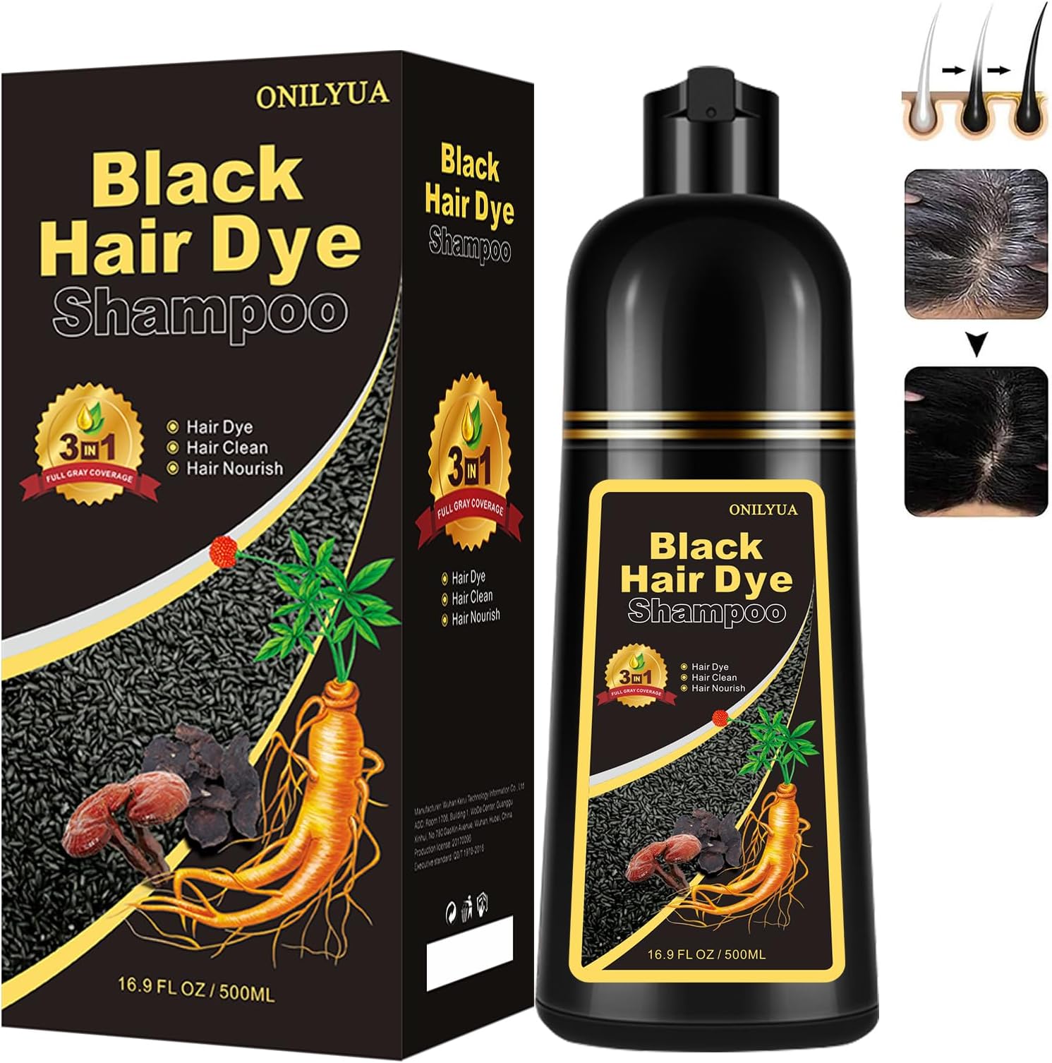 Amazon.com: Natural Chestnut Brown Hair Dye Shampoo 3-in-1 Hair Dye ...