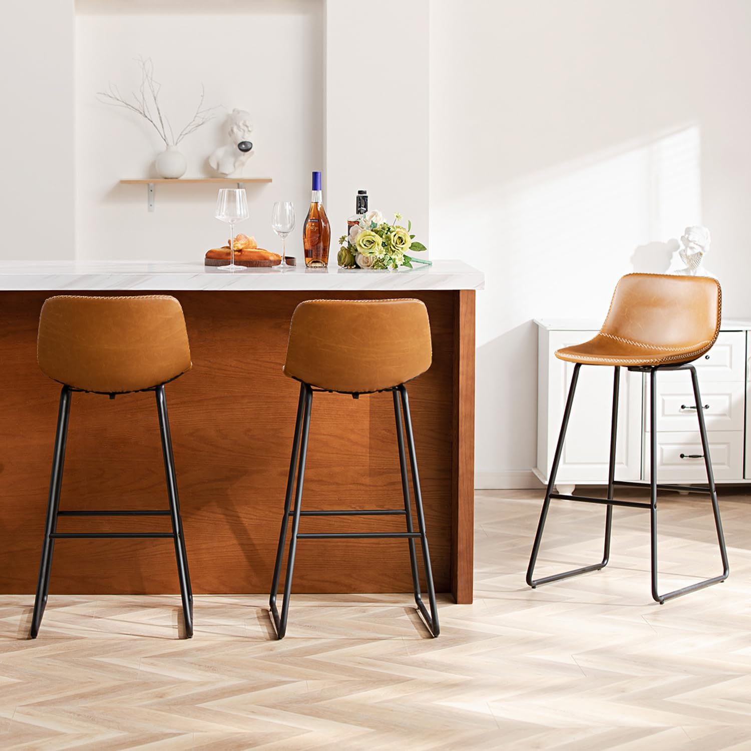 Amazon.com: HeuGah 30 Inch Bar Stools Set of 3, Whiskey Brown Counter ...