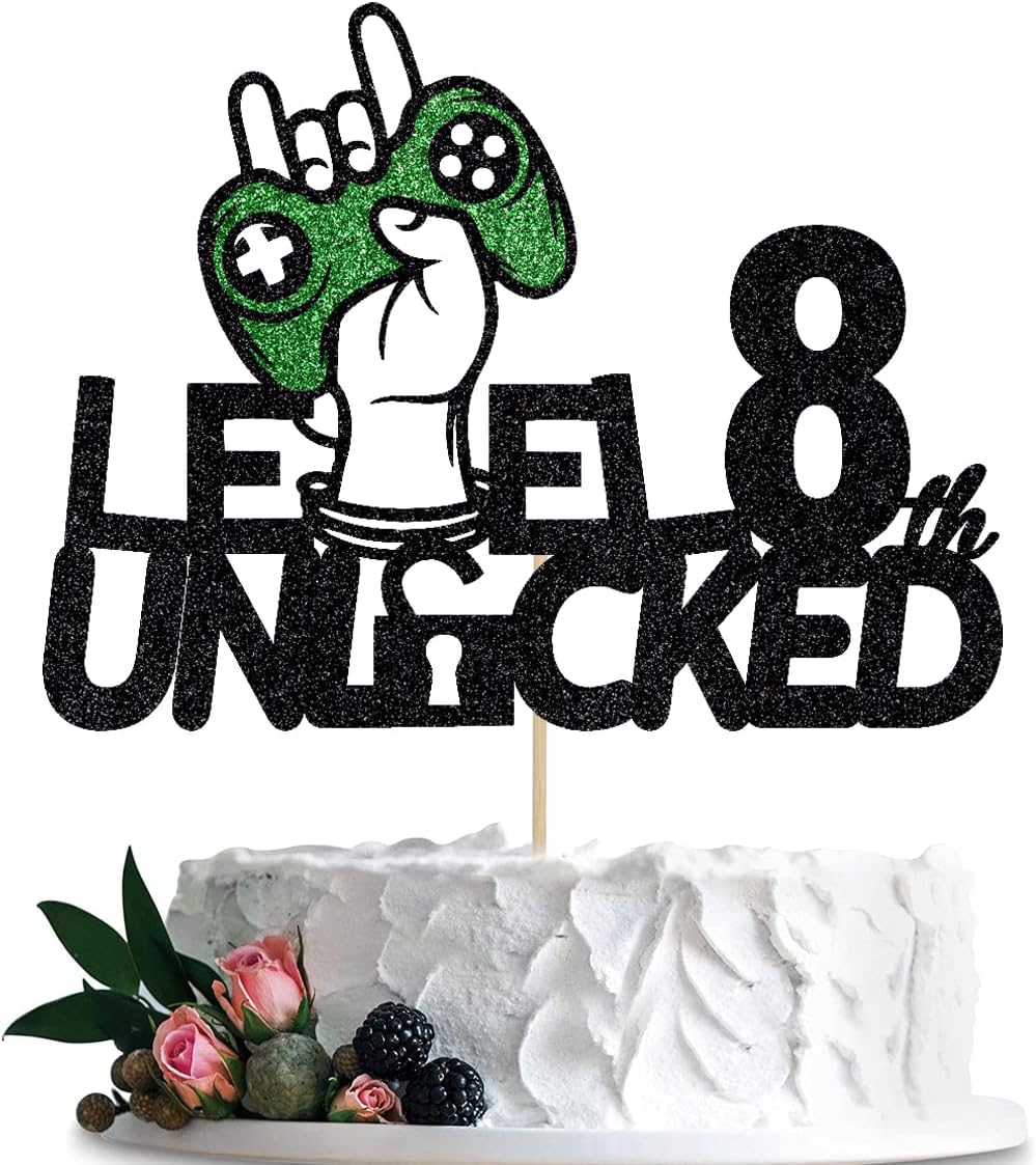 Amazon.com: BIABISD Level 8 Unlock Cake Toppers Video Game Cake Toppers ...