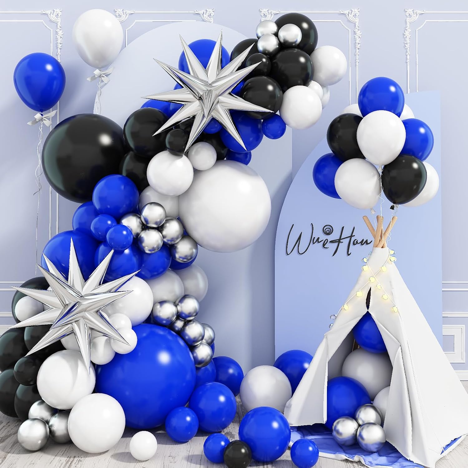 Amazon.com: Blue Black and White Balloon Arch Kit, Navy Dark Royal Blue White Black Balloon ...