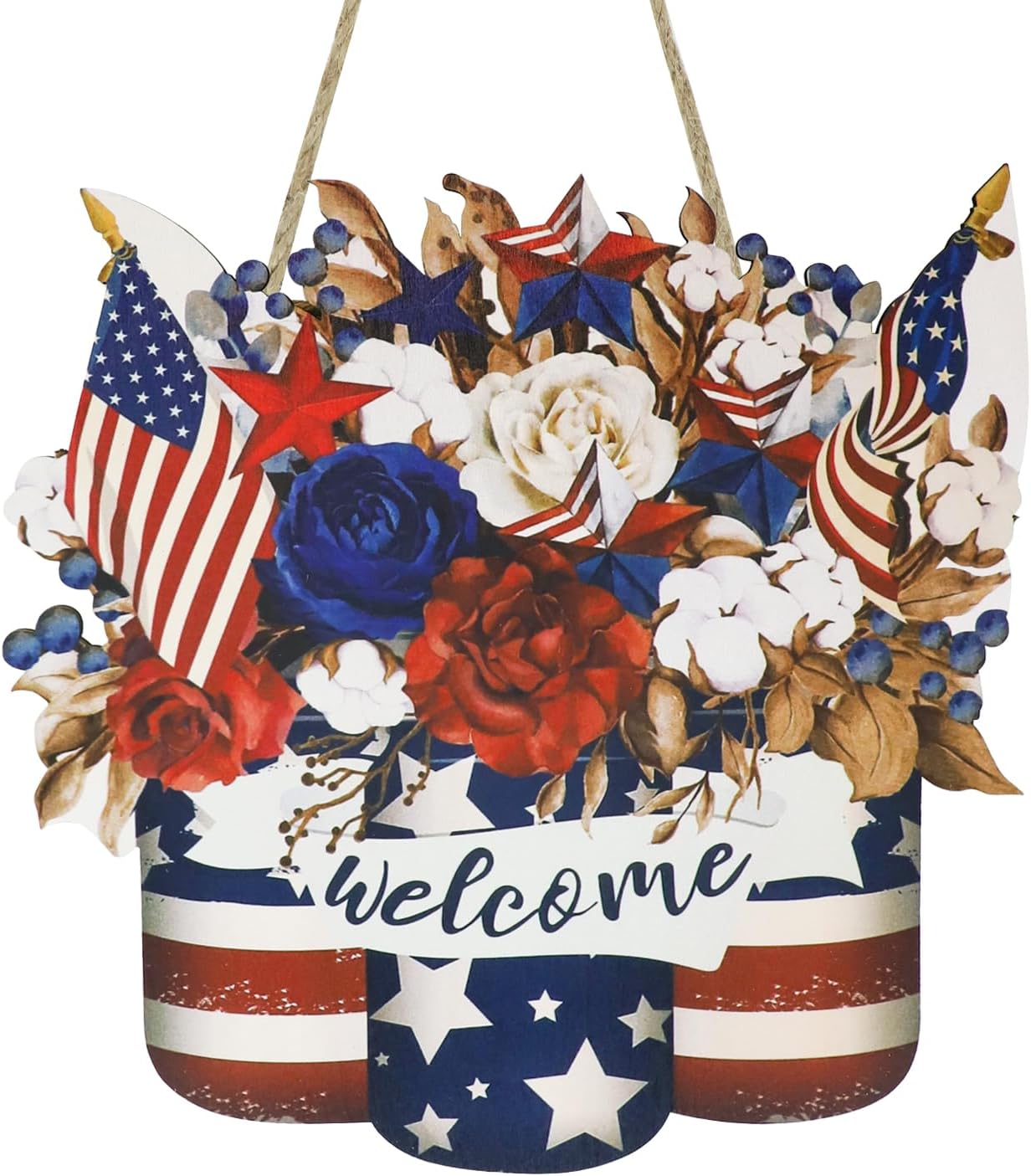 Amazon.com: Dohia 4th of July Welcome Door Sign Patriotic Welcome Door ...