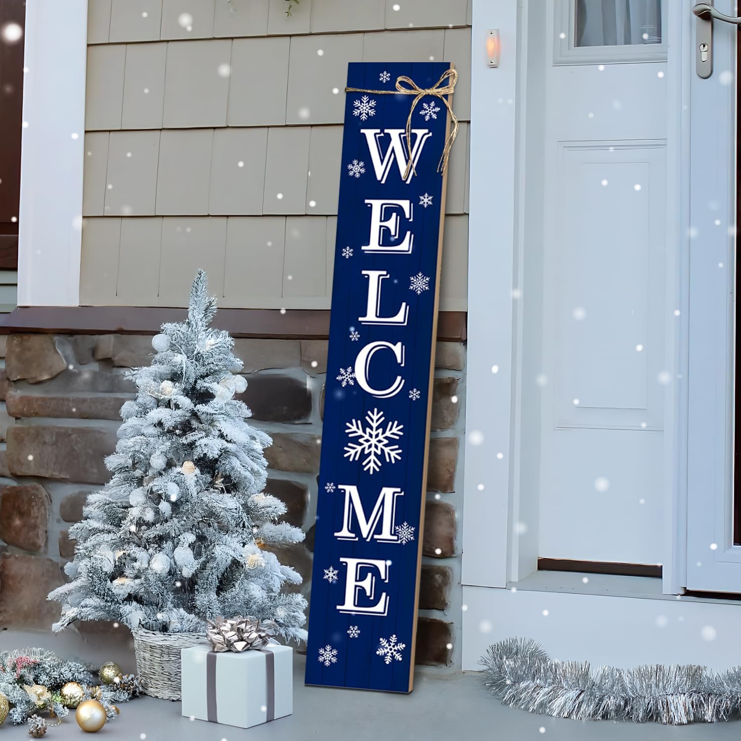 Amazon.com : Christmas Porch Sign Xmas Snowflake Welcome Sign Vertical ...
