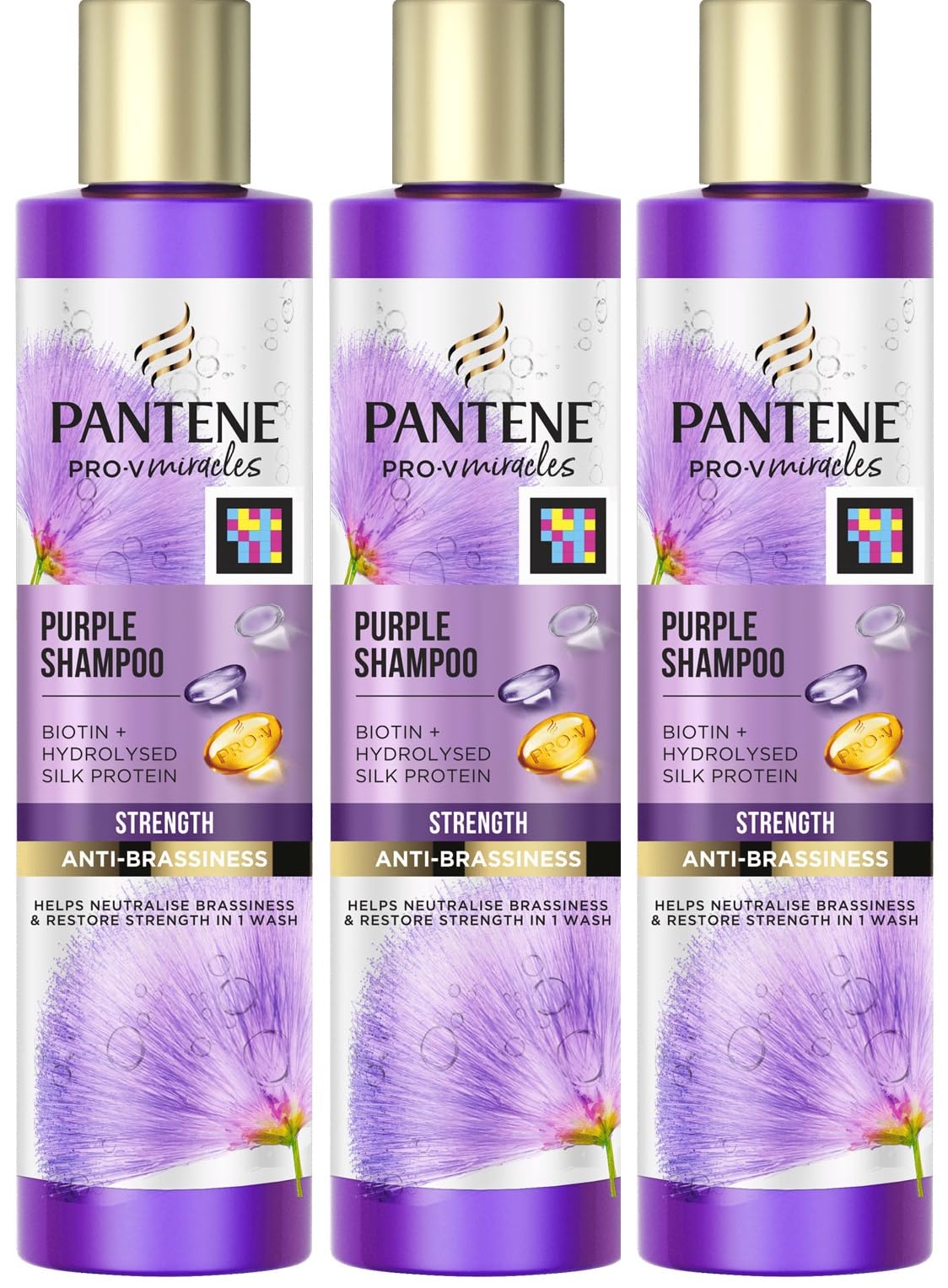 3 x 225ml Pantene Pro-V Miracles Purple Anti Brassiness Strength ...