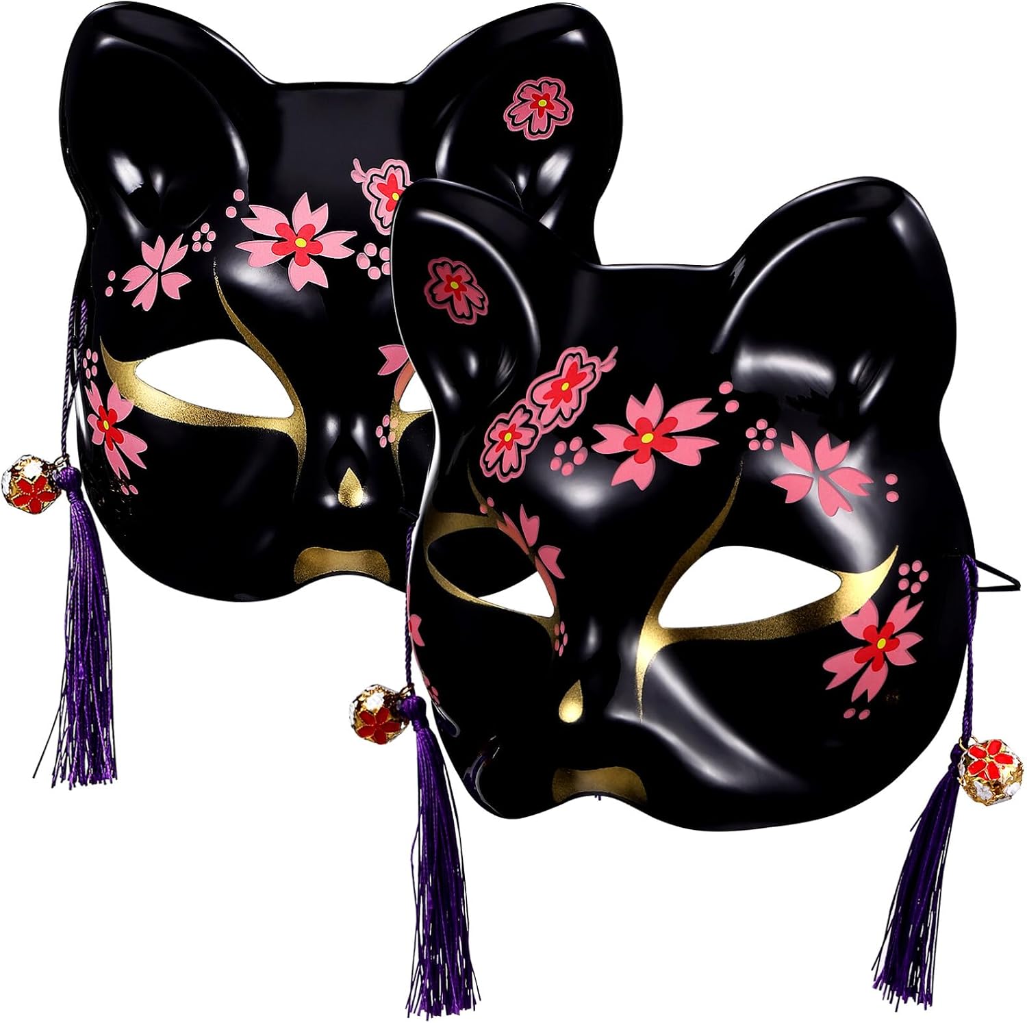Amazon.com: Toyvian Kitsune Mask Sakura Cat Set 2-Pack Lightweight Half ...