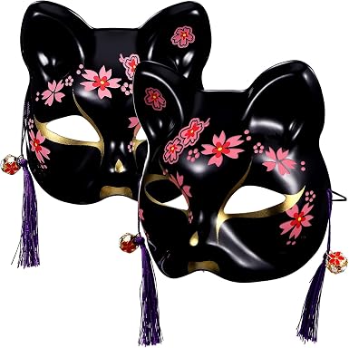 Amazon.com: Toyvian Kitsune Mask Sakura Cat Set 2-Pack Lightweight Half ...