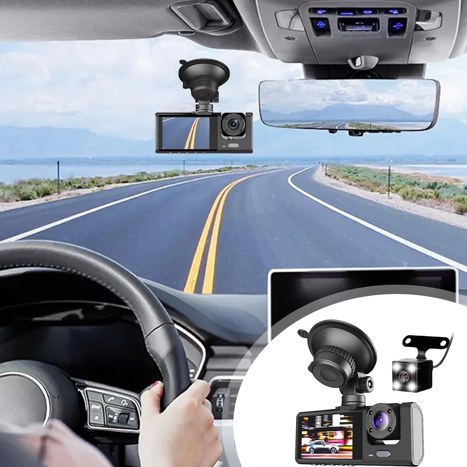 Amazon.com: 3 Channel Inside Dash Cam for Front & Rear,1080P HD 3 Lens ...