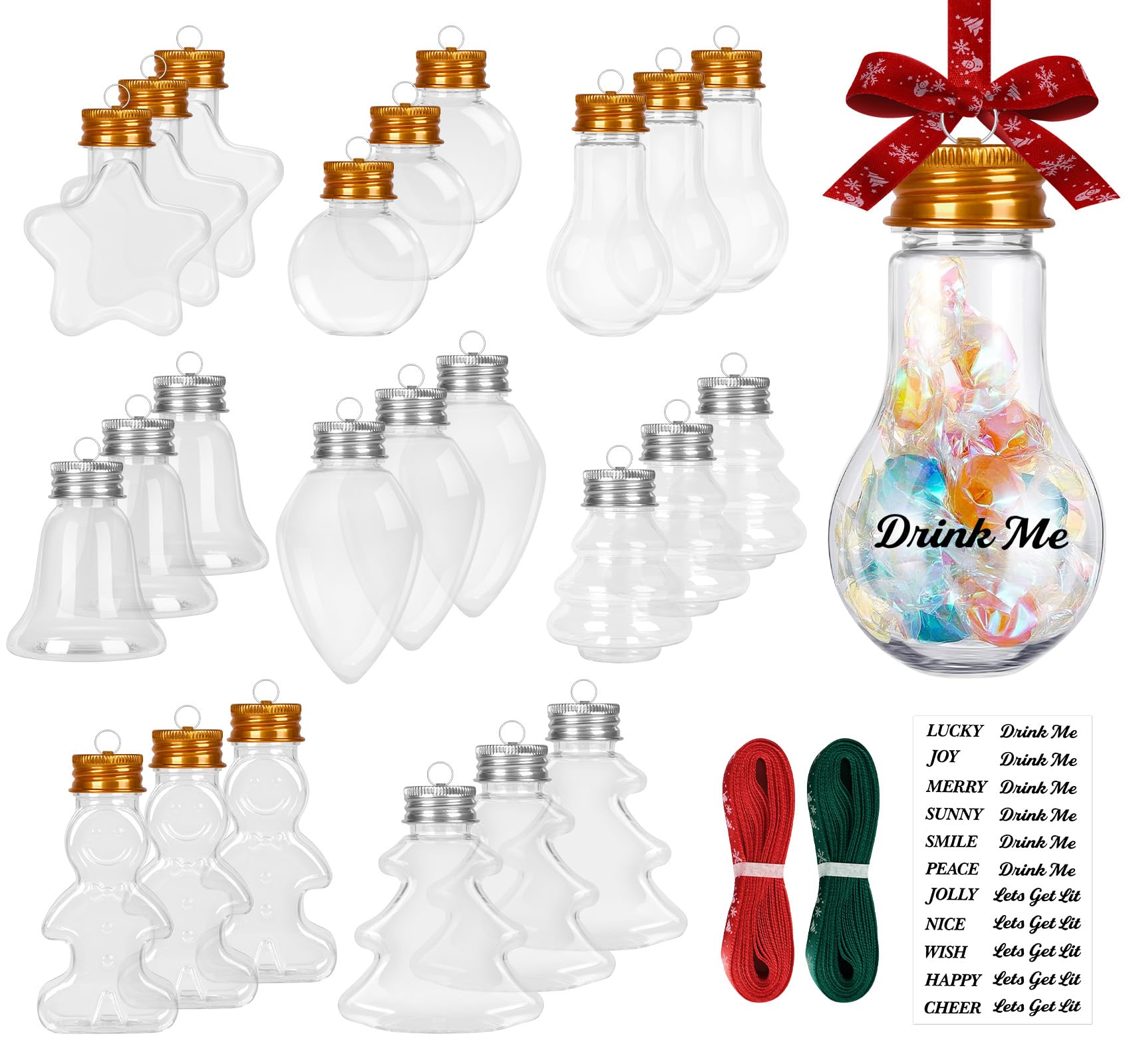 Amazon.com: 24 Christmas Booze Balls,50ml Clear Plastic Ornaments Balls ...