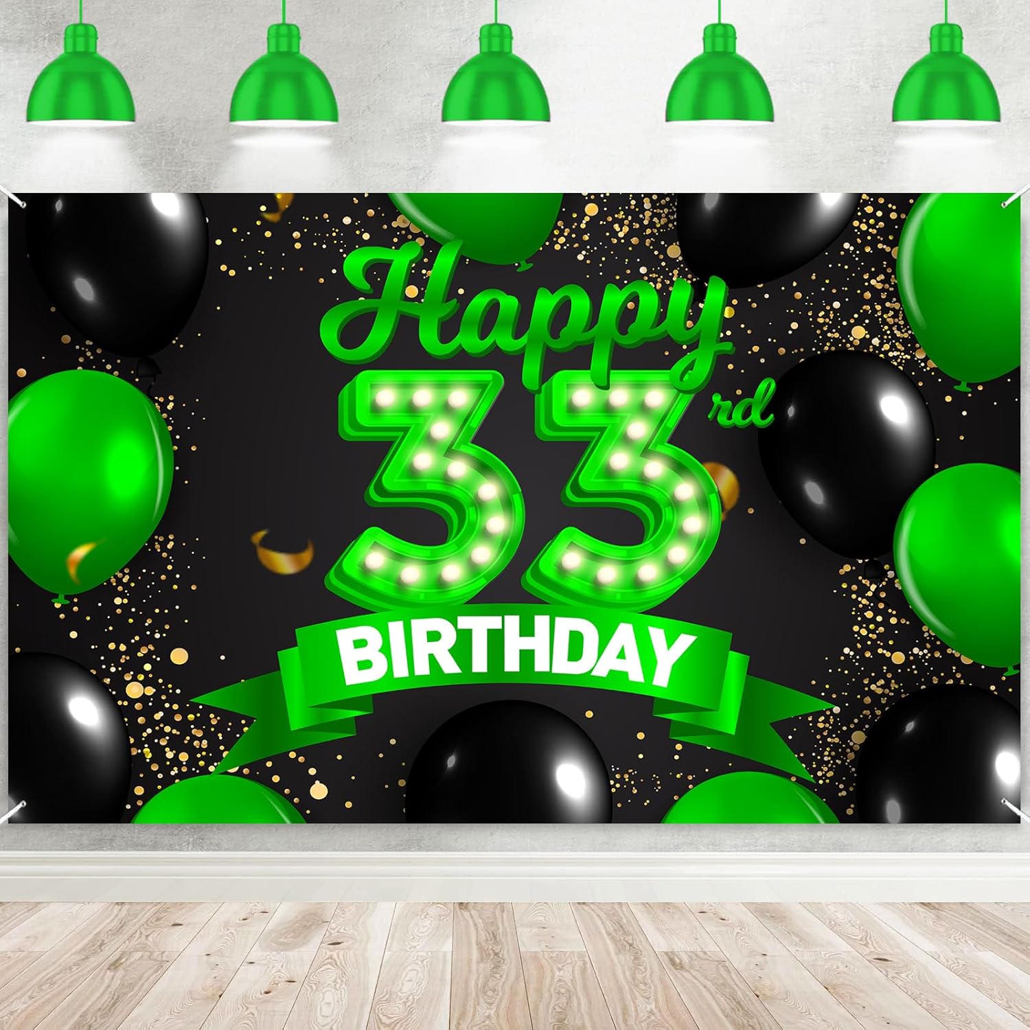 Amazon.com: Happy 33rd Birthday Green and Black Banner Backdrop Cheers ...