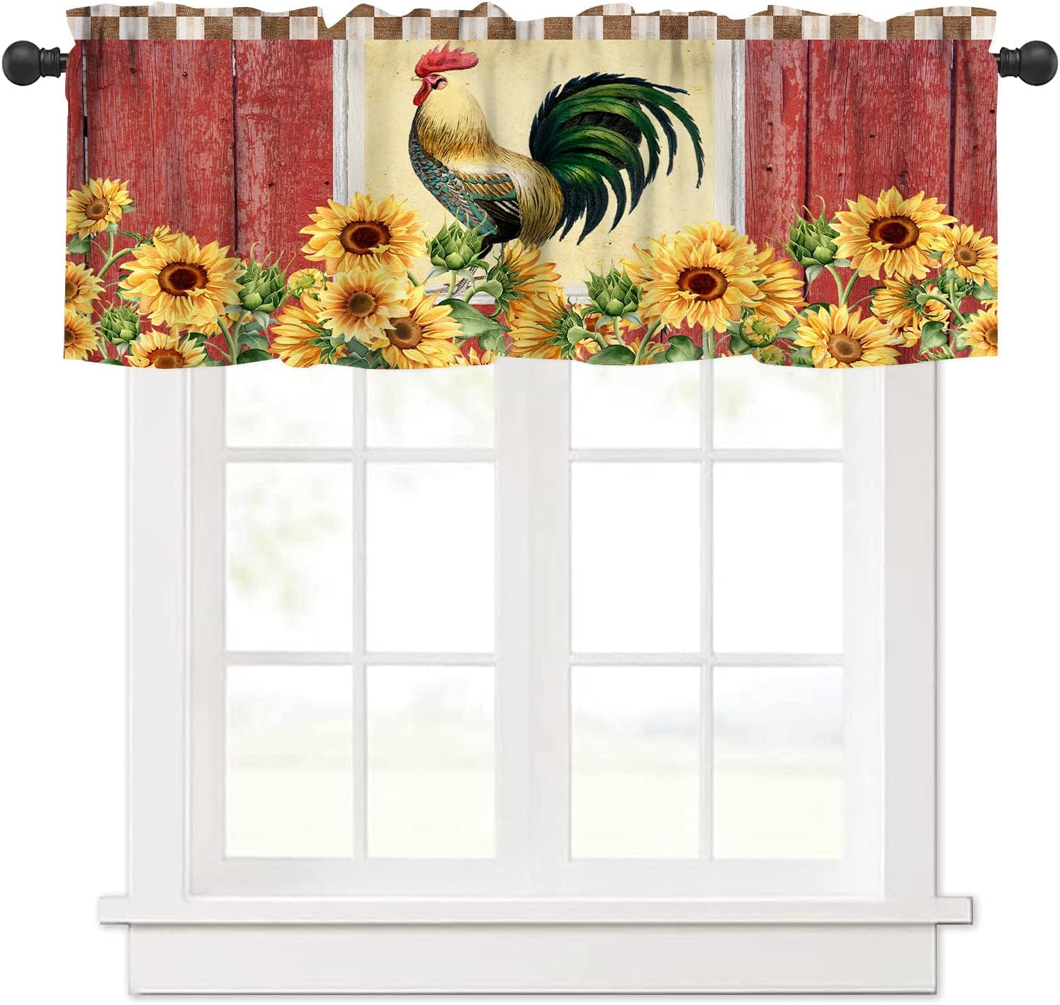 Amazon.com: Farm Rooster Valance Curtains for Window, Vintage Plaid ...