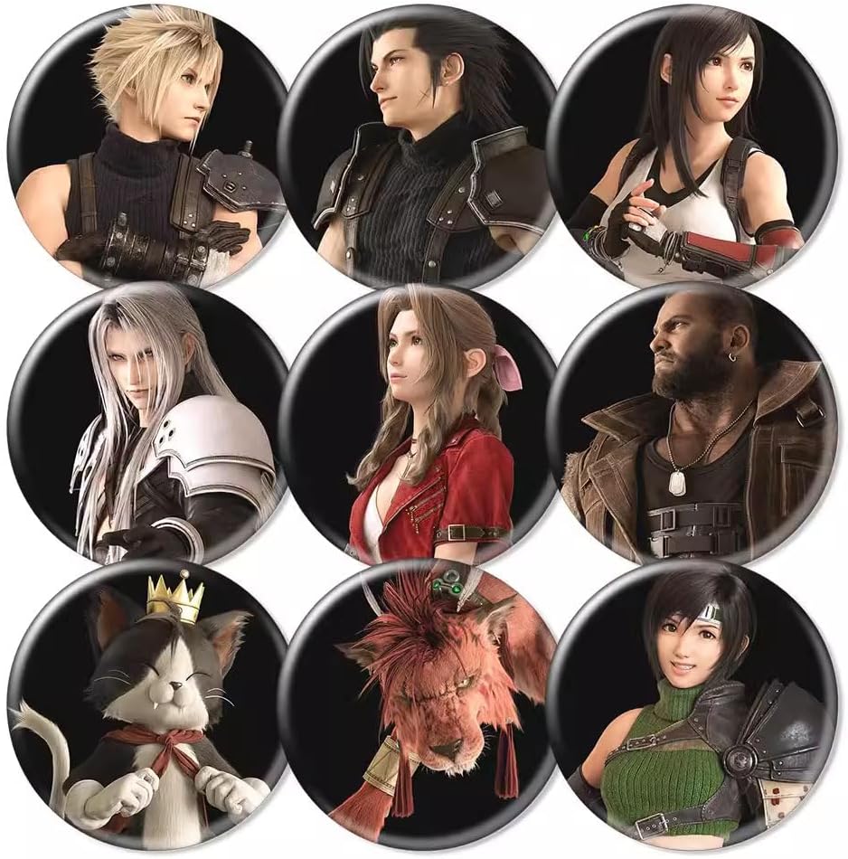 Amazon | FF7 リメイク クラウド セフィロス ティファ エアリス 缶パッチ セット商品 ブローチ 飾り 人気 かばん掛け 装飾品 ギフト プレゼント 周辺グッズ （9点セット ...