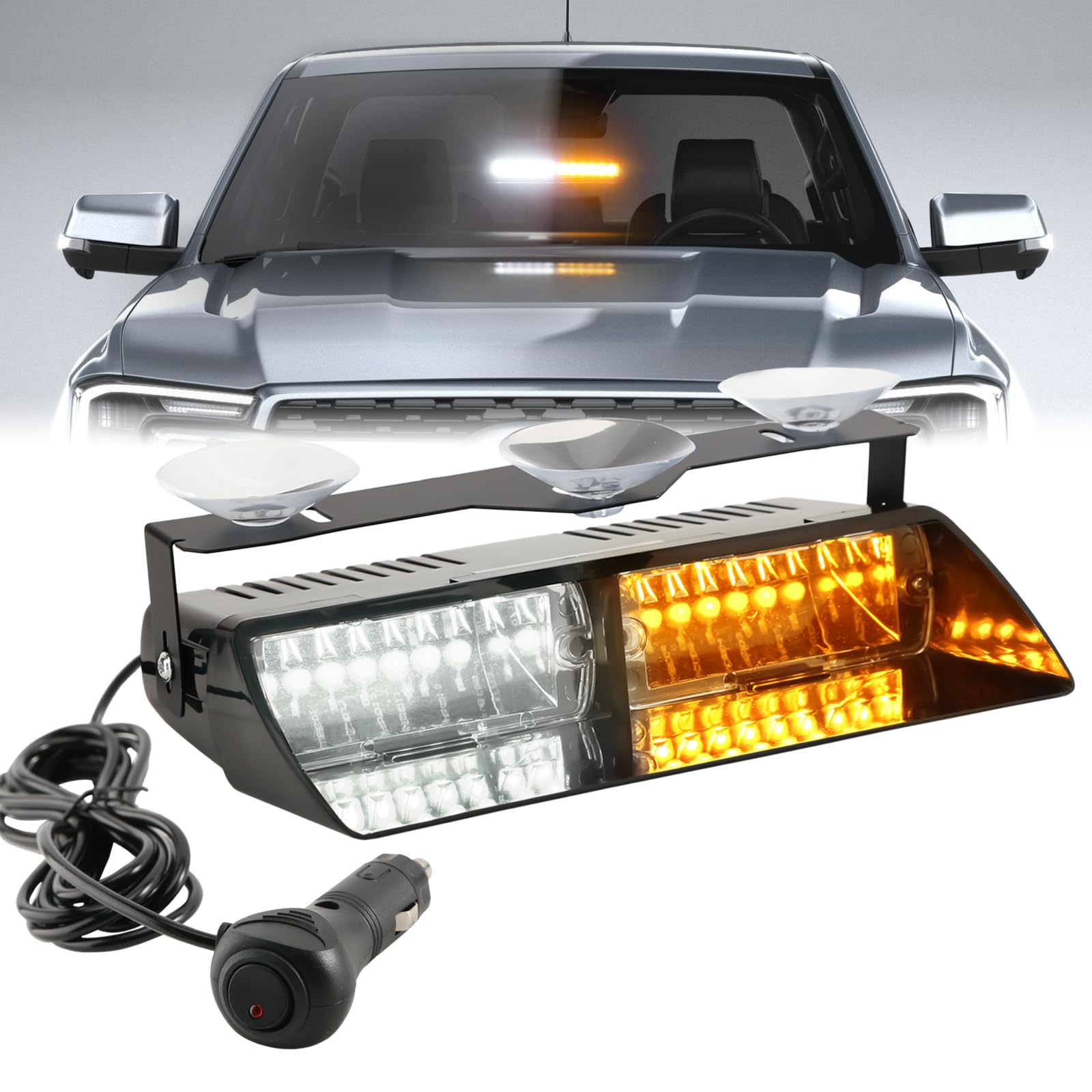Snapklik.com : PKINGLAKE Amber/White LED Dash Emergency Strobe Light ...