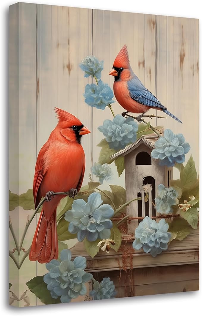 Amazon.com: LZIMU Cardinal Canvas Wall Art Cardinal Bird with Vintage ...