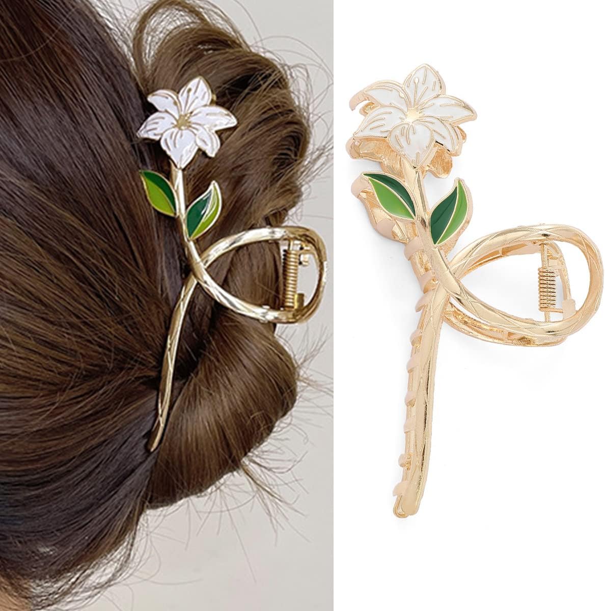 Amazon.com: Flower Metal Hair Claw Clips Large Lily Gold Hair Claw Hair ...