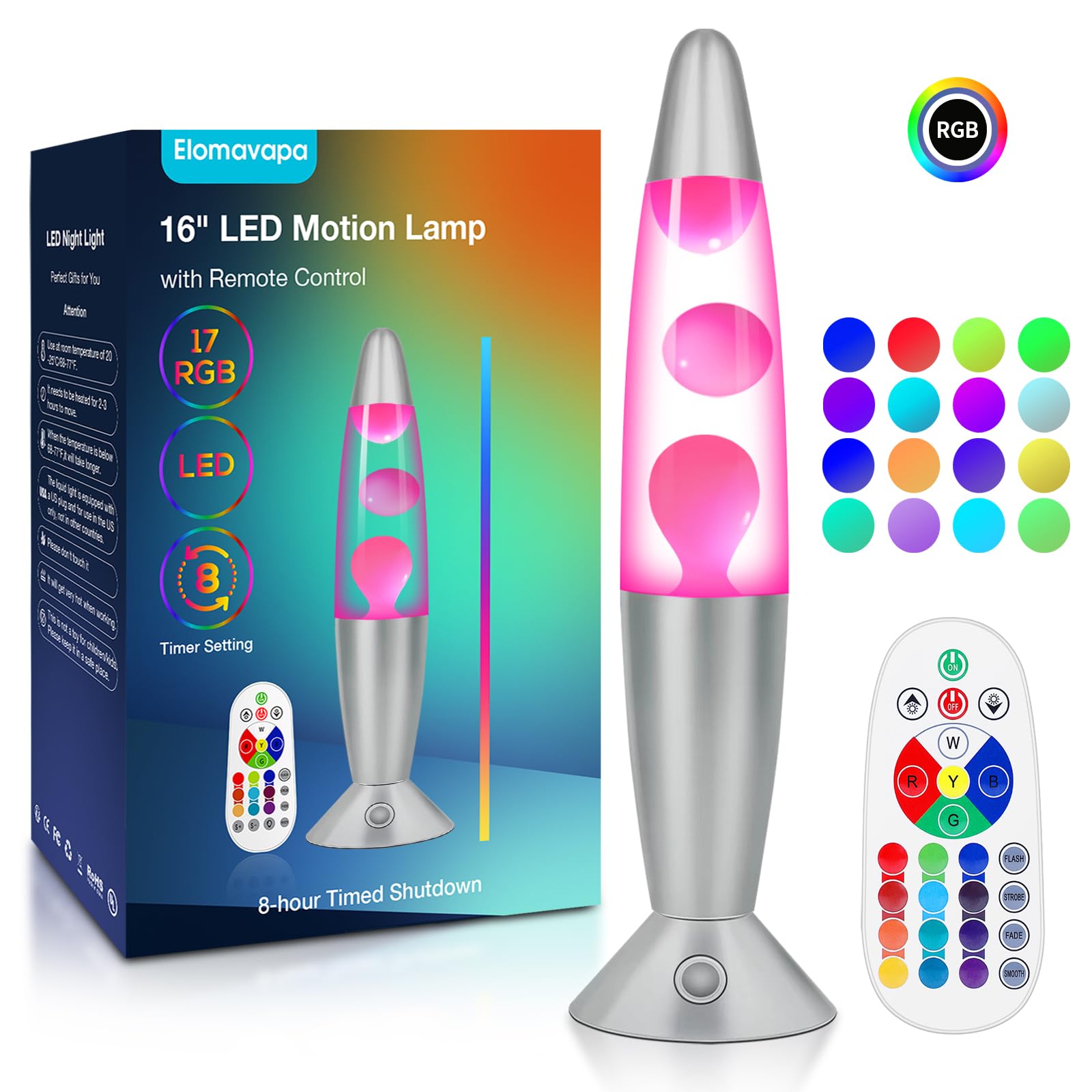 17 Colors Changing Liquid Motion Lamp with Remote: 16 Inch Pink LED ...