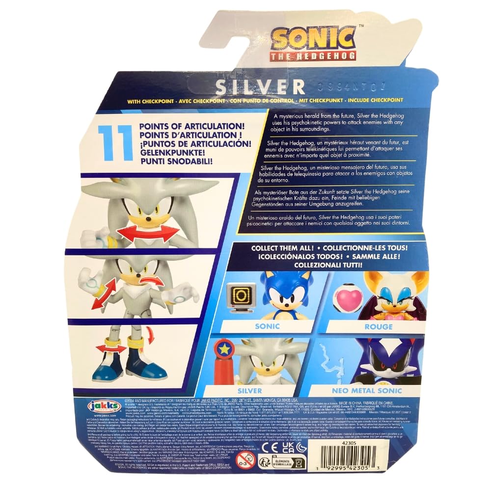 Jakks Pacific Sonic the Hedgehog 10cm Silver the Hedgehog Figure with ...